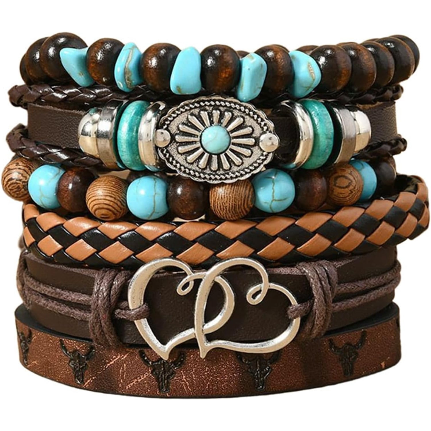 Western Bracelets for Women & Men, Vintage Bohemian Stackable Turquoise ...