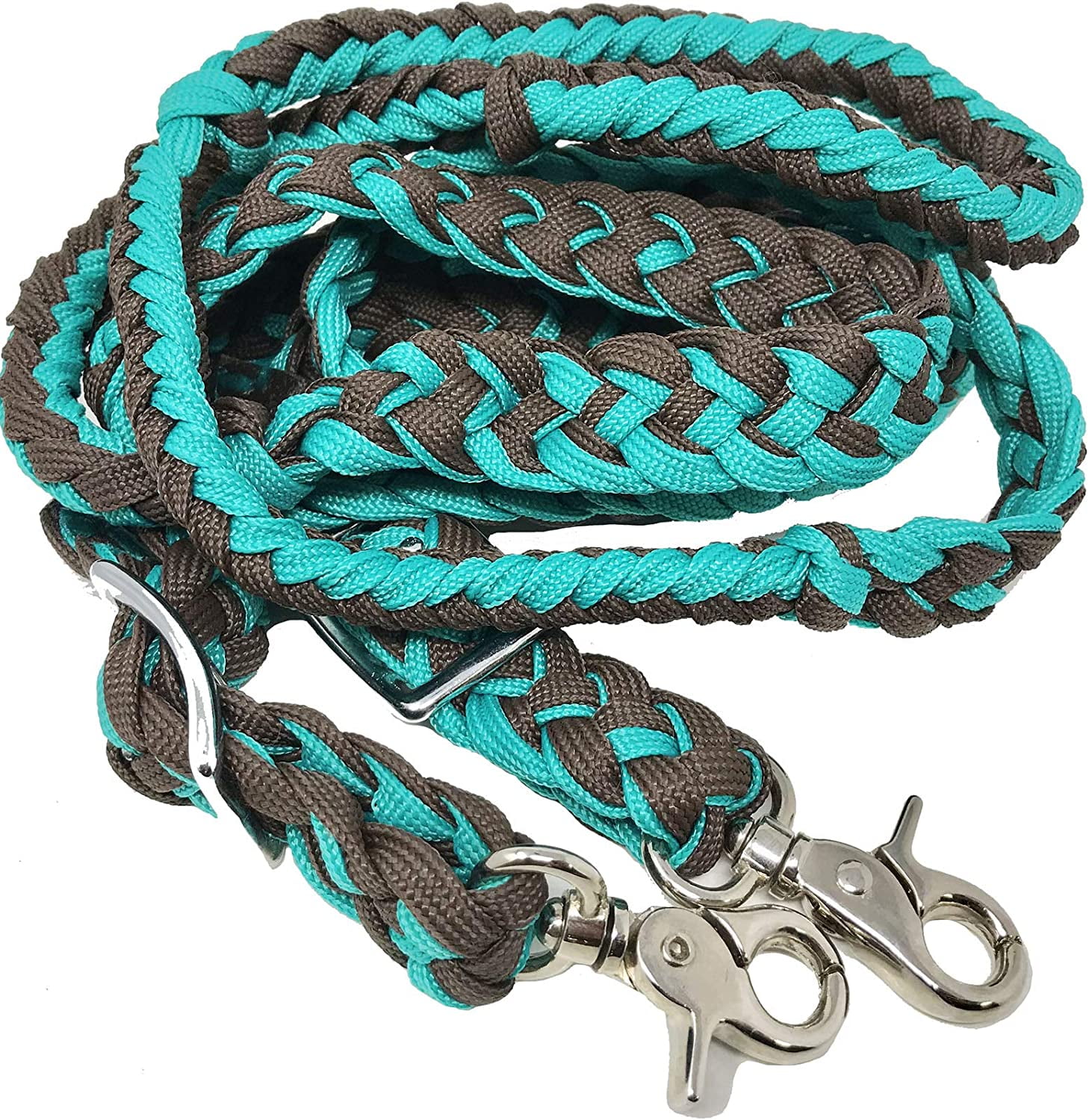 Western Braided Roping Knotted Barrel Reins Sea Green Brown 60764 ...