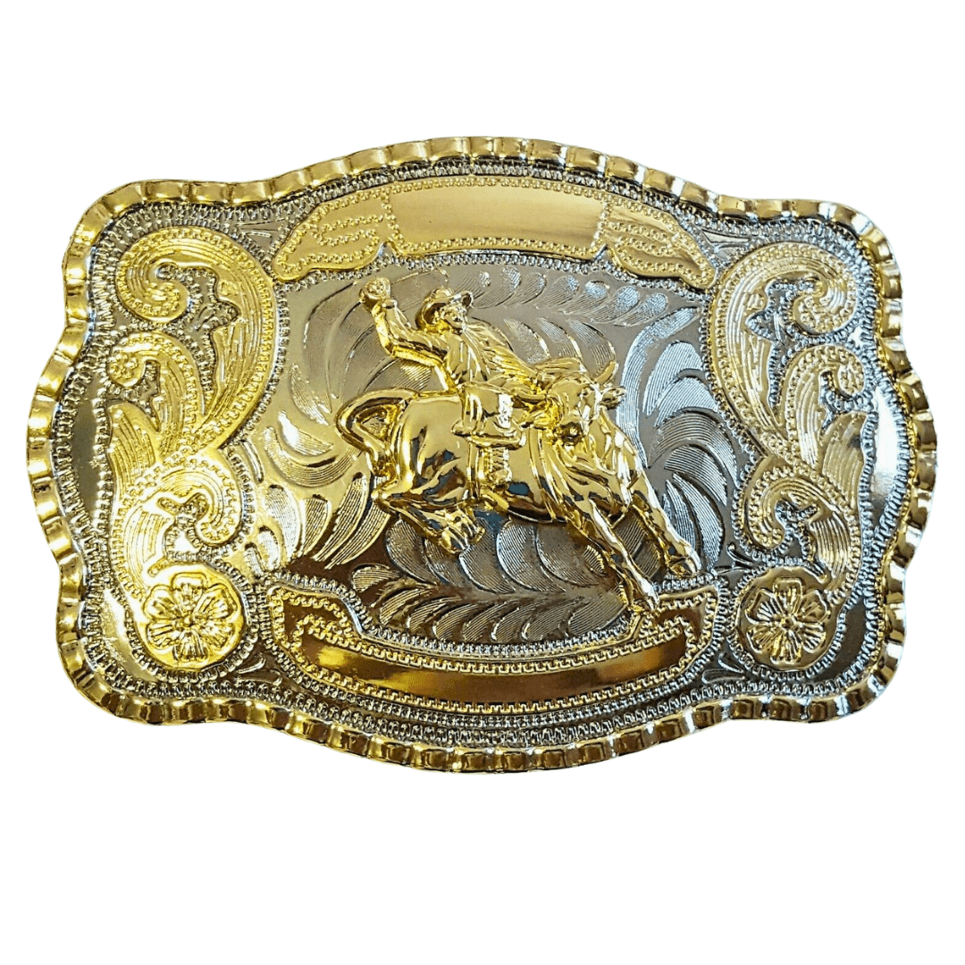 Western Bull Rider Belt Buckle – 3.5" x 5.5" Gold and Silver Toned ...