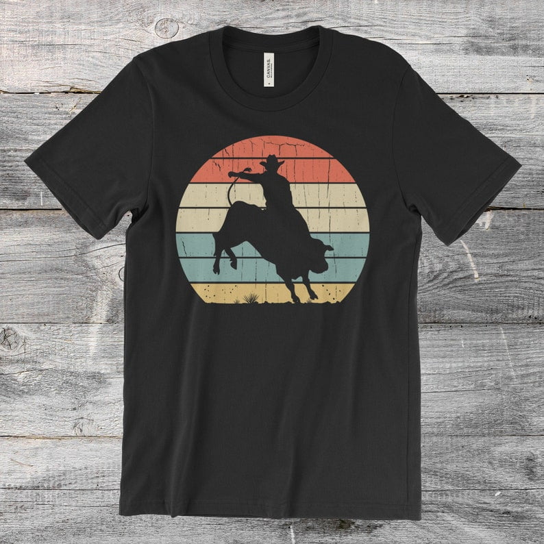 Western Bull Riding Rodeo Country Cowboy Vintage Retro Gifts T-Shirt ...