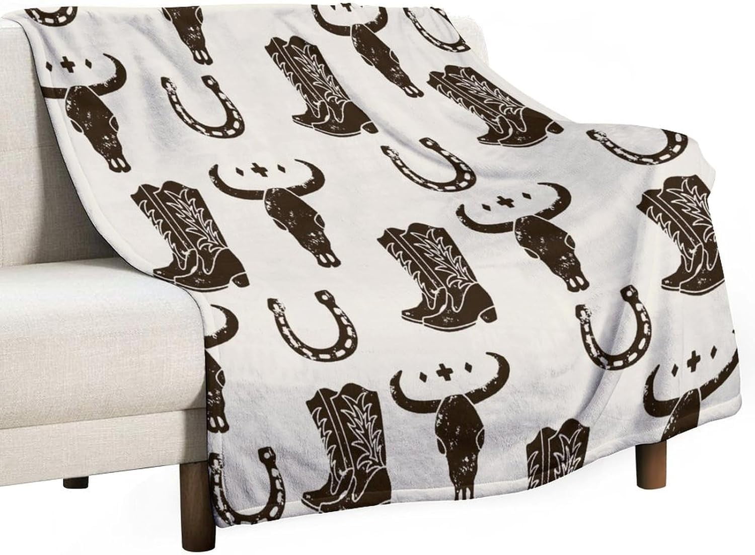 Western Bull Skull Blanket Vintage Rustic Western Cowboy Boots Hat ...