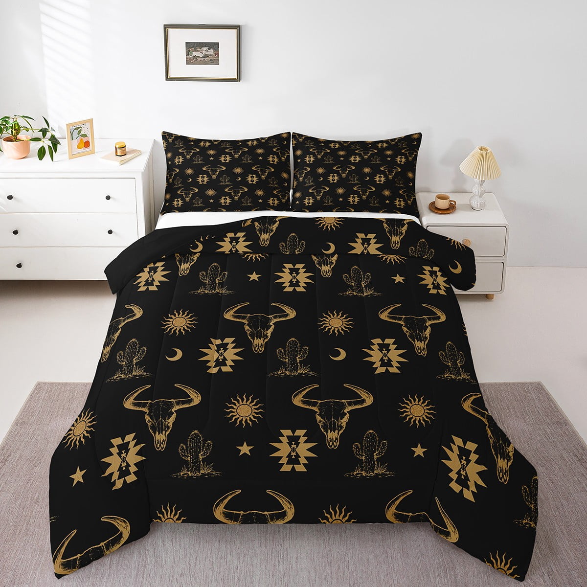Western Bull Skull Comforter Set King Boho Aztec Cow Bedding Set ...