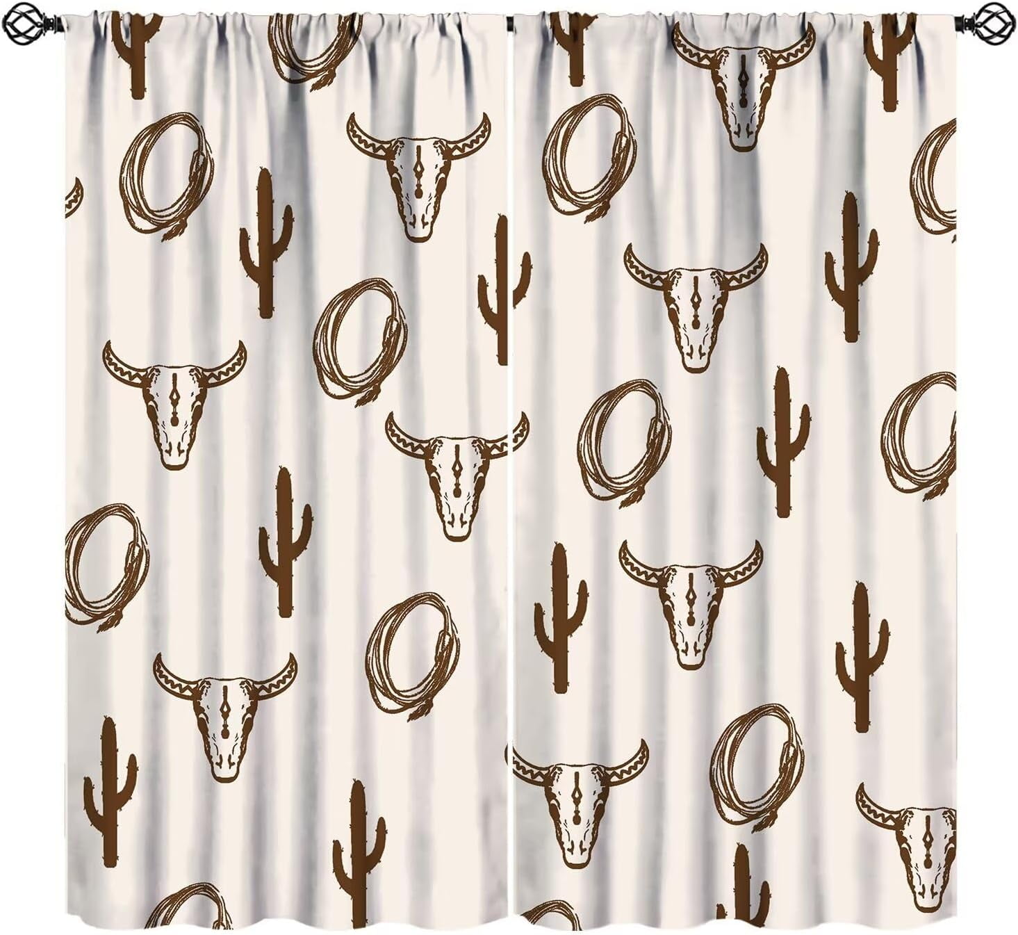 Western Bull Skull Curtains Bohemian Brown Cactus Longhorn Cow Skull ...