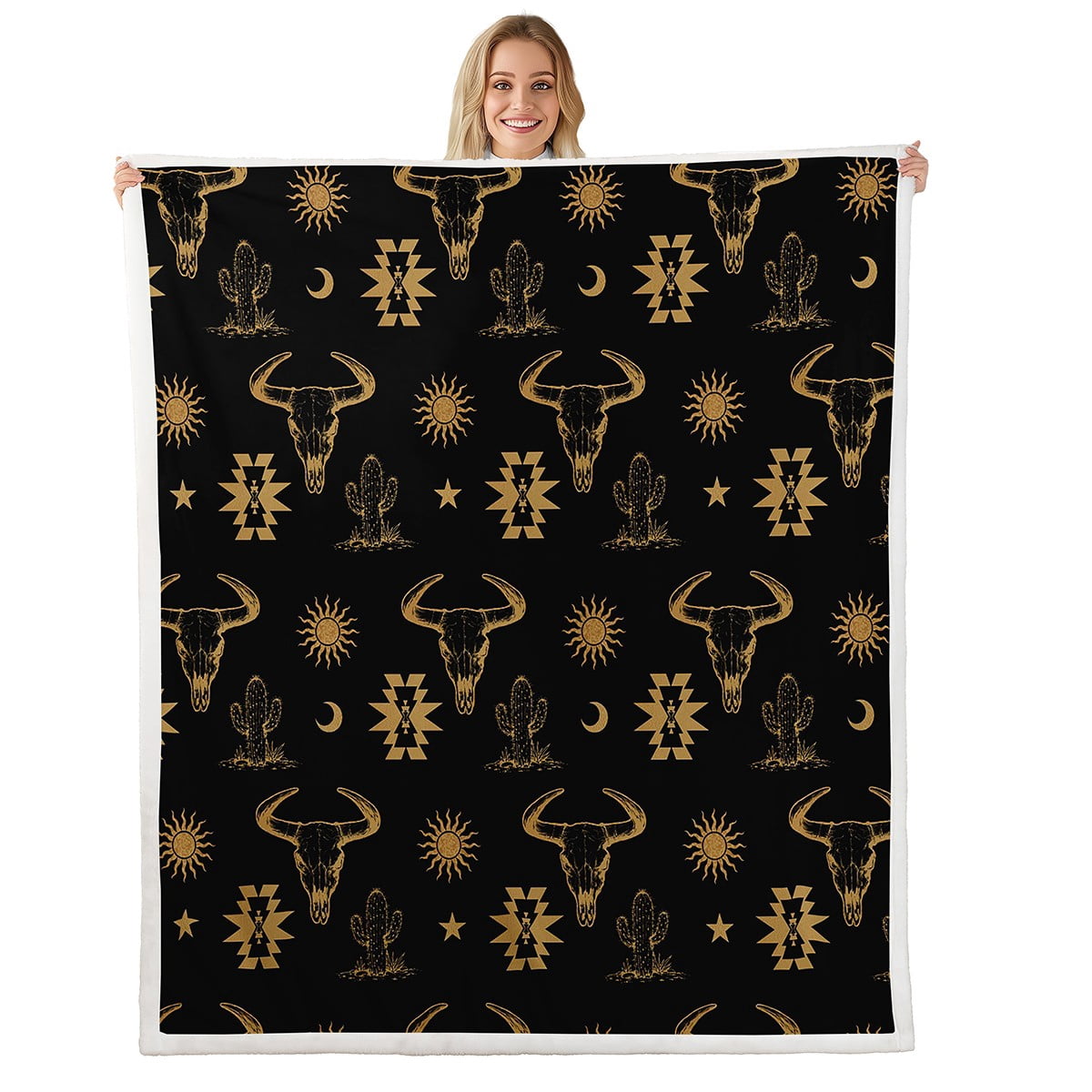 Western Bull Skull Sherpa Throw Blanket 30"X40" Boho Aztec Cow Throw ...