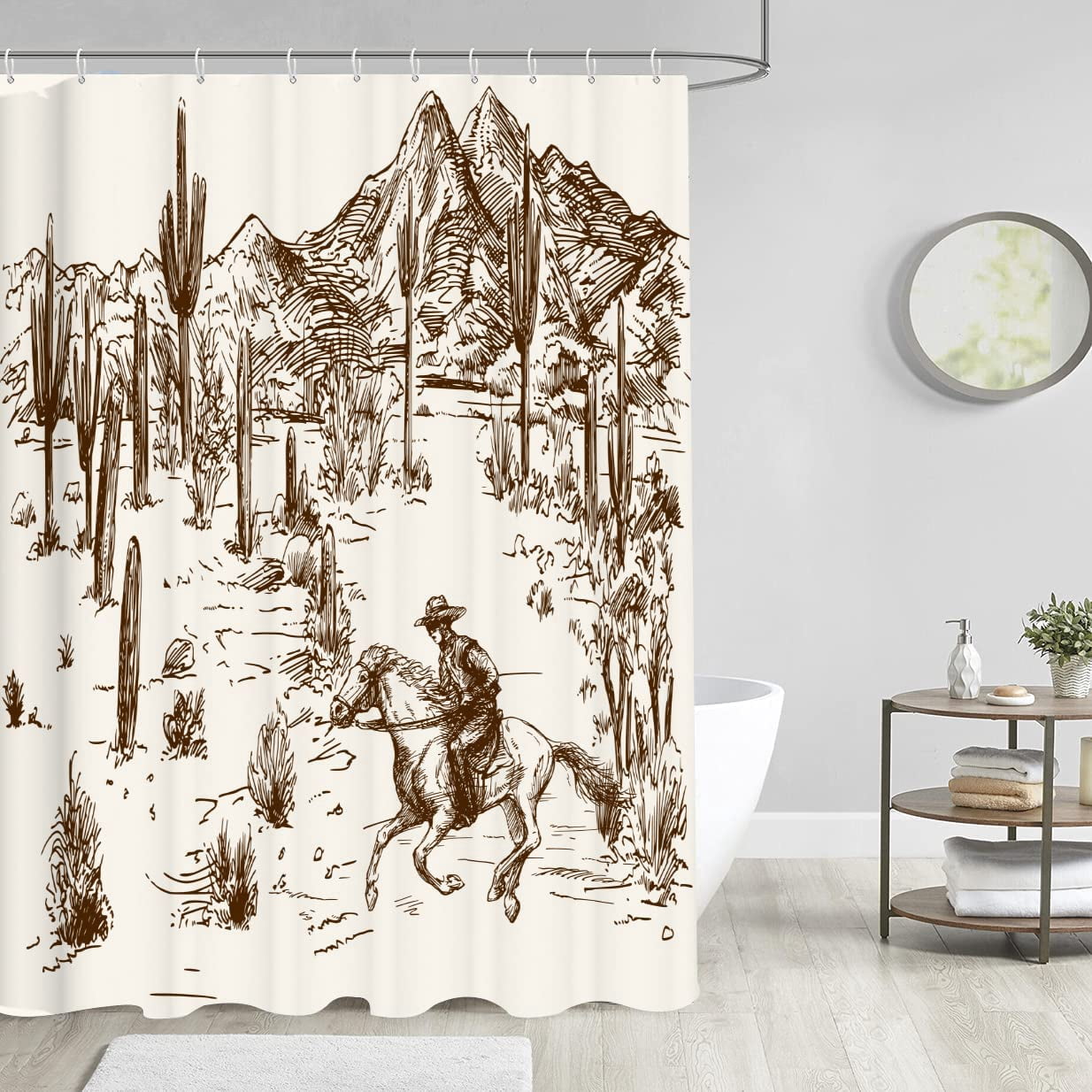 Western Cactus Shower Curtain,Farmhouse Country Shower Curtain for ...