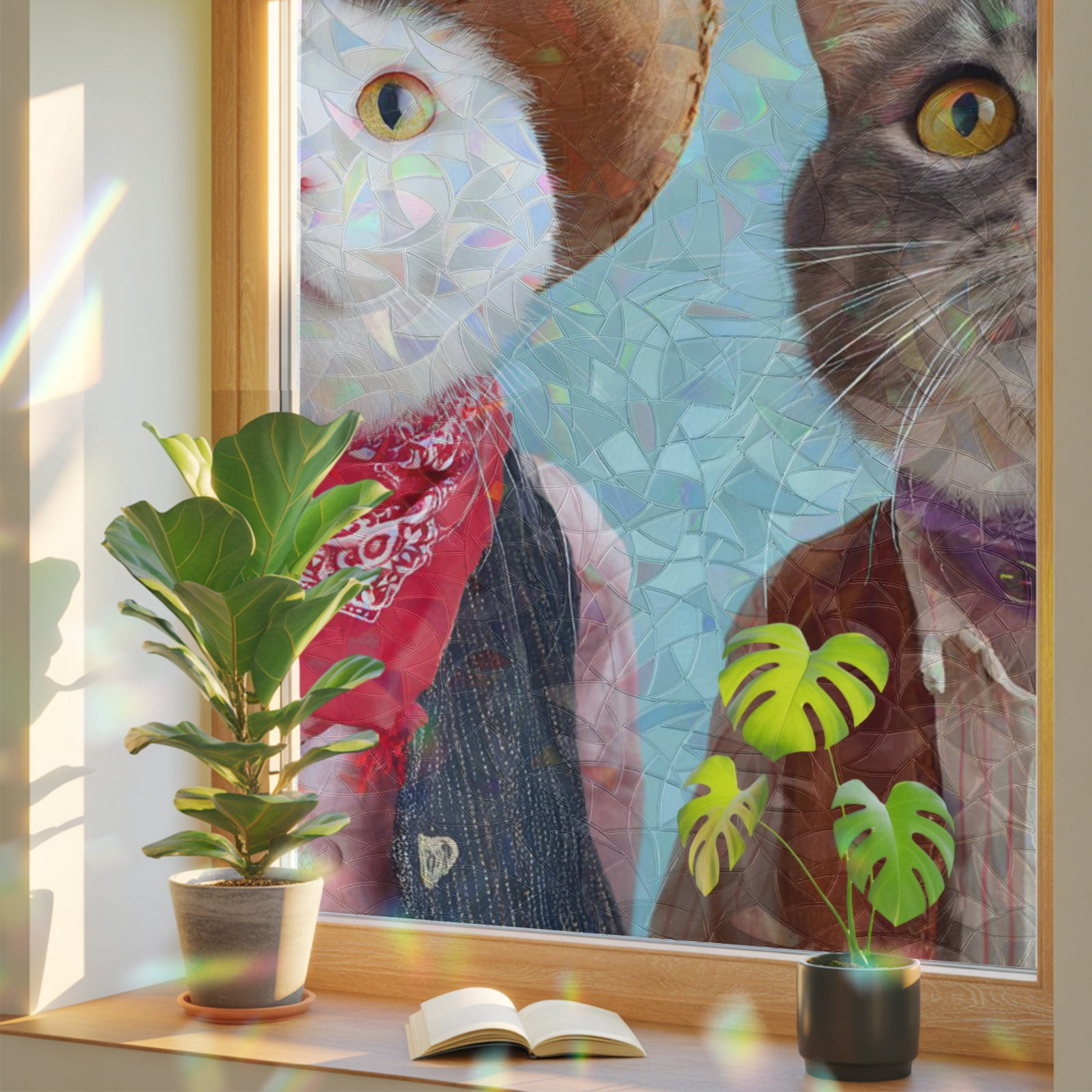 Western Cat Printed Window Privacy Film Rainbow Static Cling Stain ...