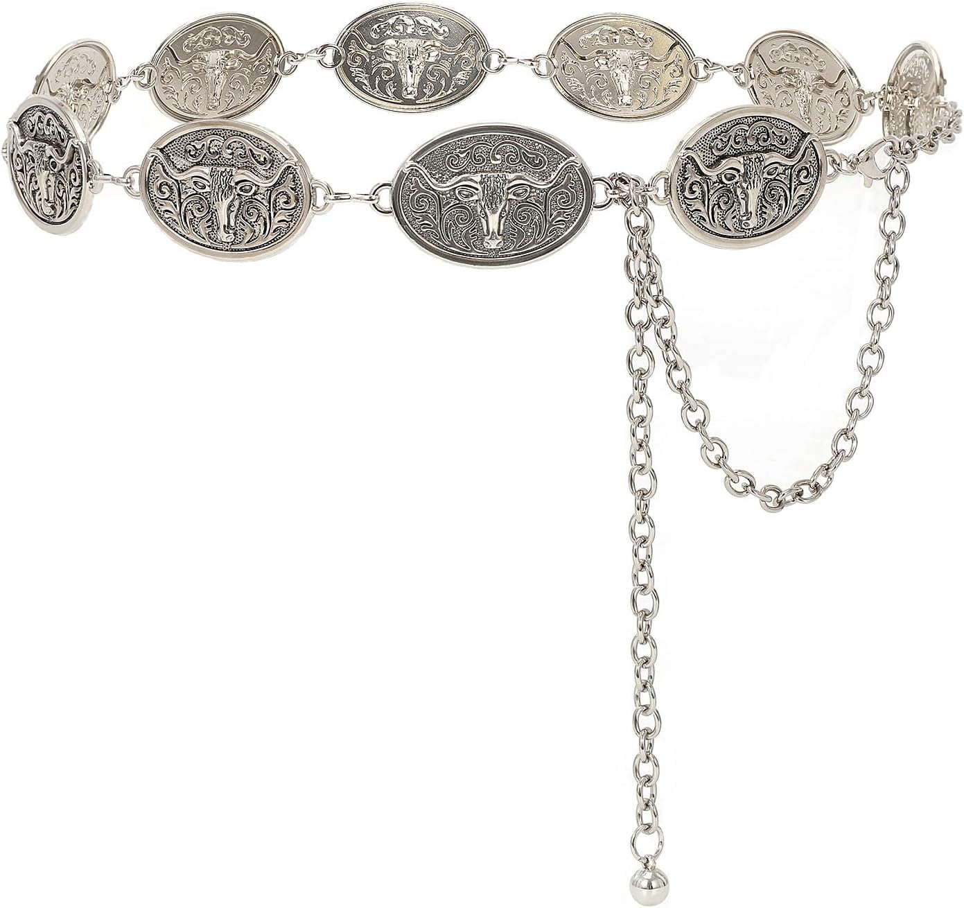 Western Chain Belt for Women Concho Silver Link Chain Belts for Jeans ...