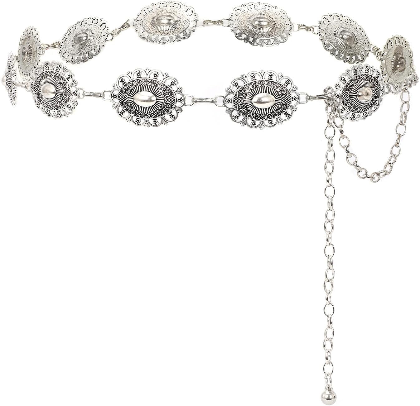 Western Chain Belt for Women Concho Silver Link Chain Belts for Jeans ...