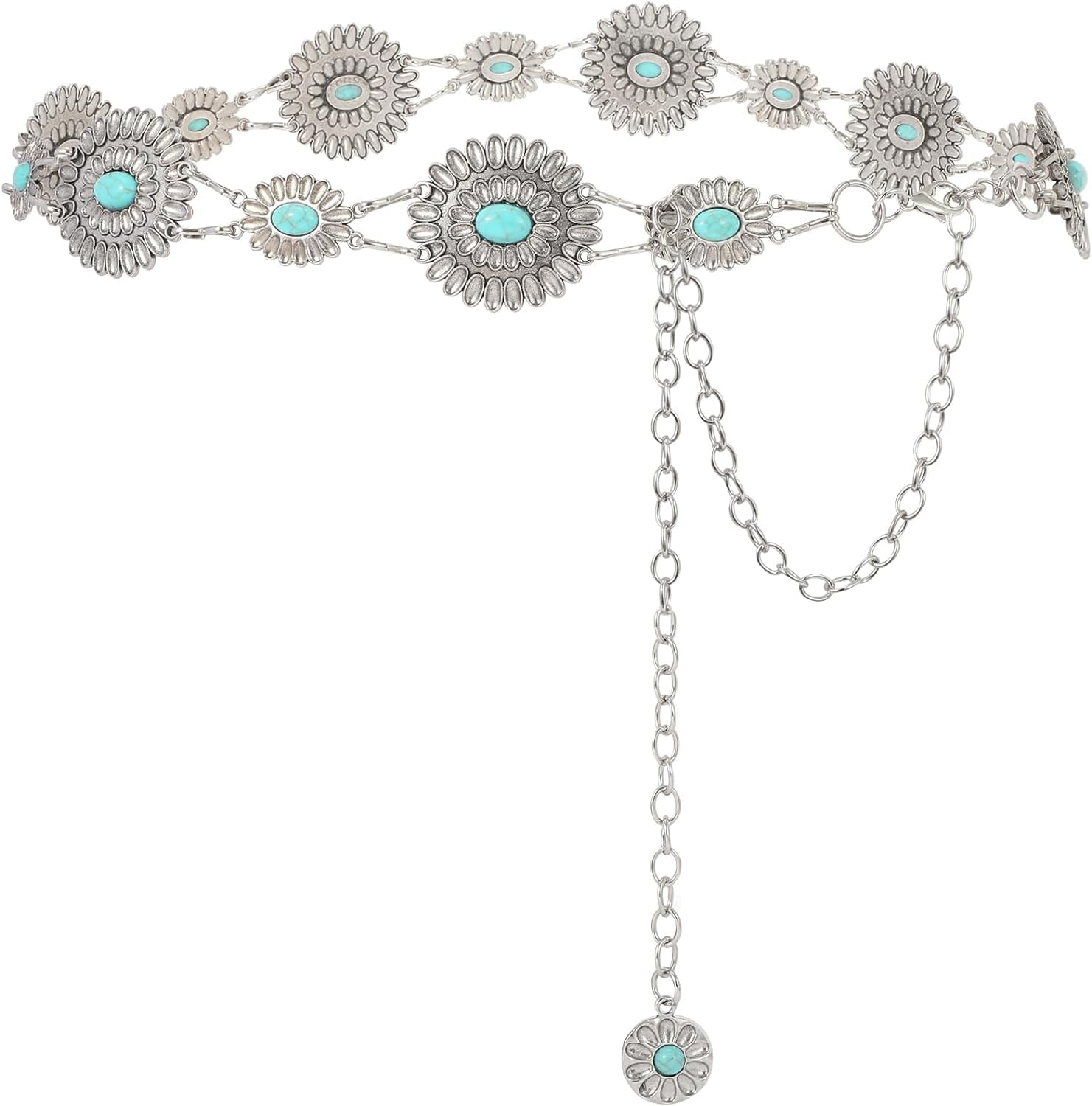 Western Chain Belt for Women Concho Silver Link Chain Belts for Jeans ...