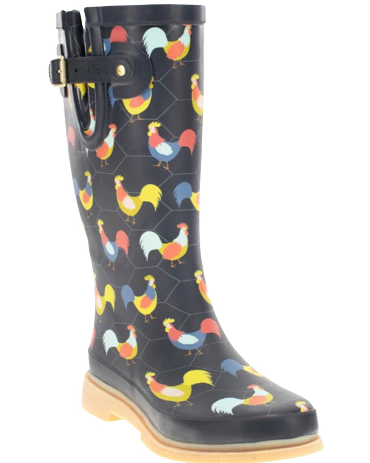 Western Chief Women's Chicken Print Tall Rain Boot Round Toe Charcoal 9 ...