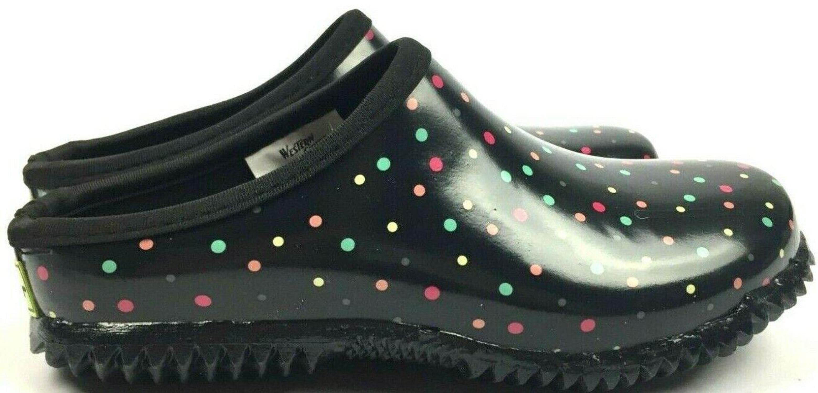 Western Chief Women's Garden Clogs Slip On Dazzling Dots Black Rubber ...