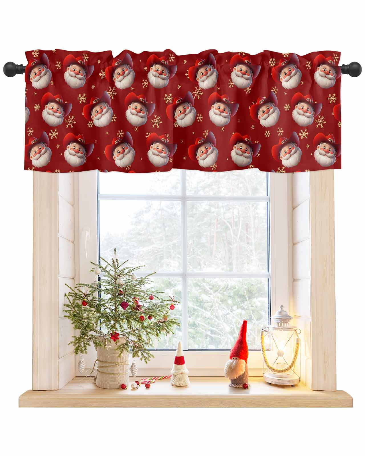 Western Christmas Santa Claus Seamless Red Window Valances for Kitchen ...