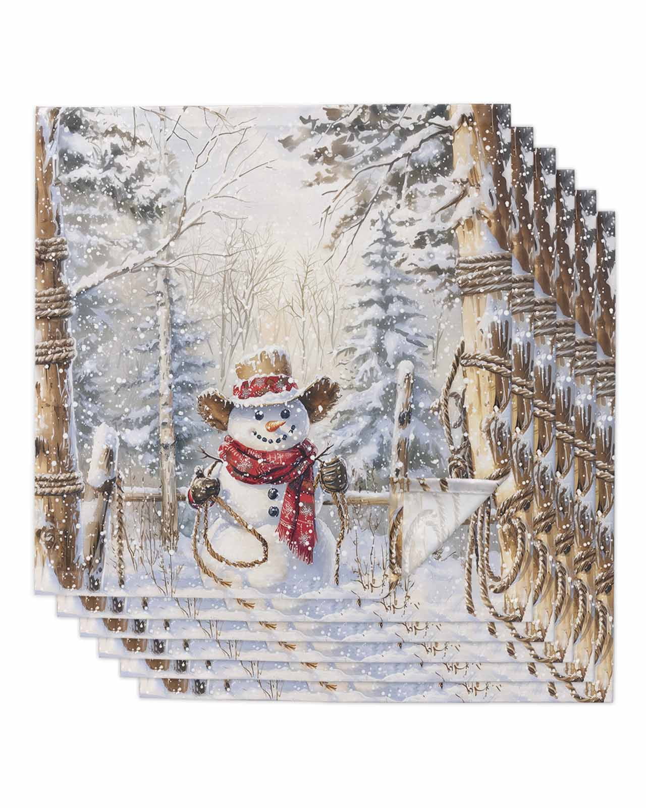 Western Christmas Snowman Cloth Napkins Set of 6, Snowflake Xmas Tree ...
