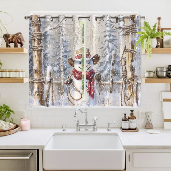 Western Christmas Snowman Window Curtains Panels with Silver Grommet ...