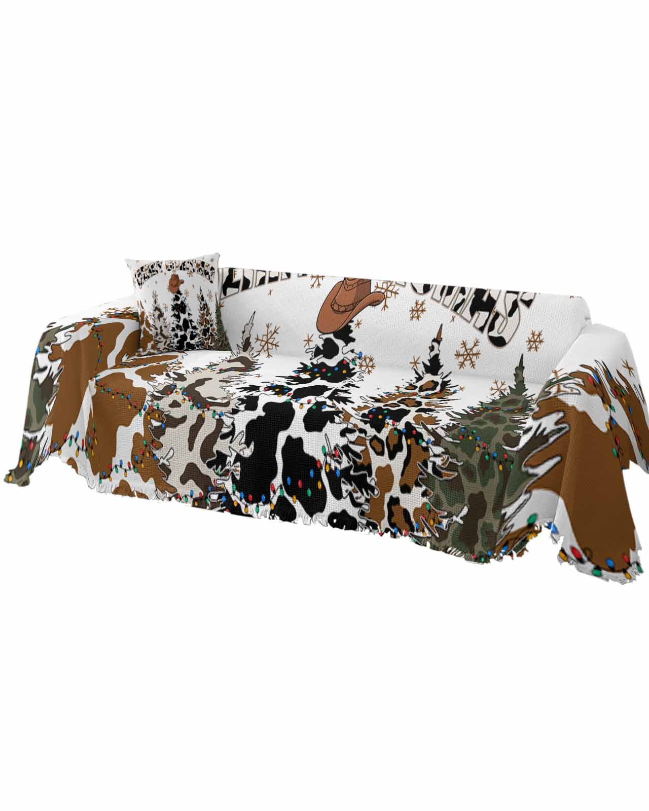 Western Christmas Tree Sofa Covers for 3 Cushion, Washable Couch Cover ...