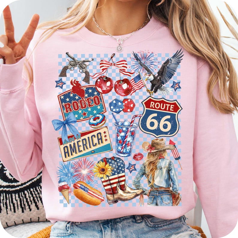 Western Collage 4th of July Sweatshirt, Vintage Patriotic USA Pullover ...
