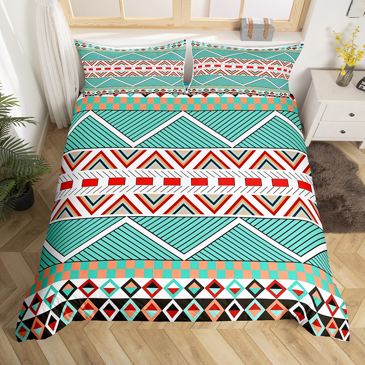 Western Comforter Cover Vintage Geometry Duvet Cover,Boho Western ...