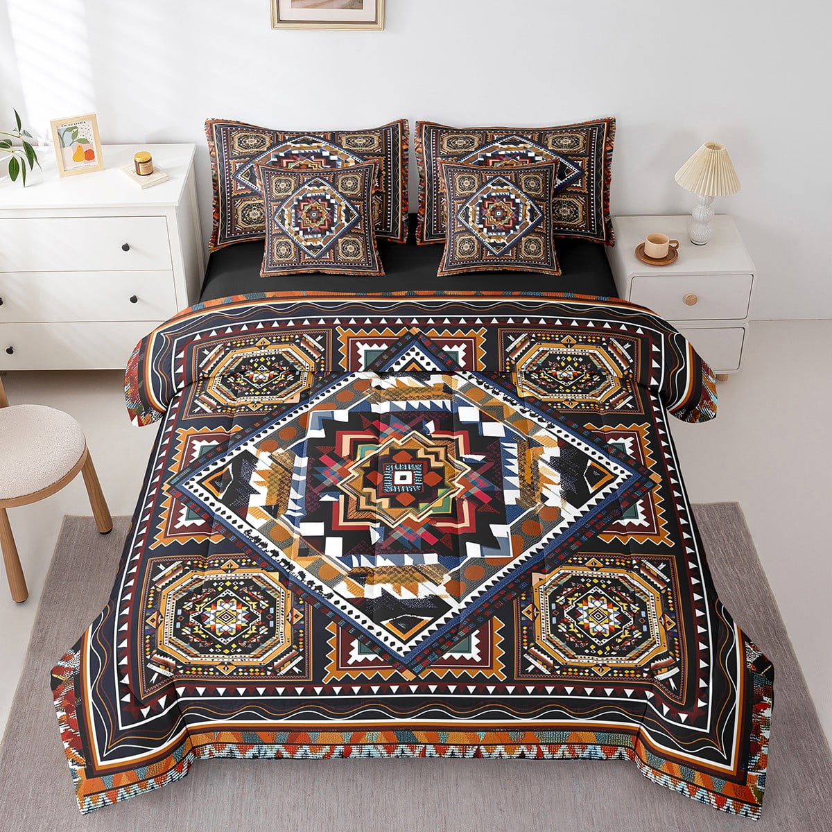 Western Comforter Set 7 Piece Bed in a Bag Twin,Bohemian Geometry ...