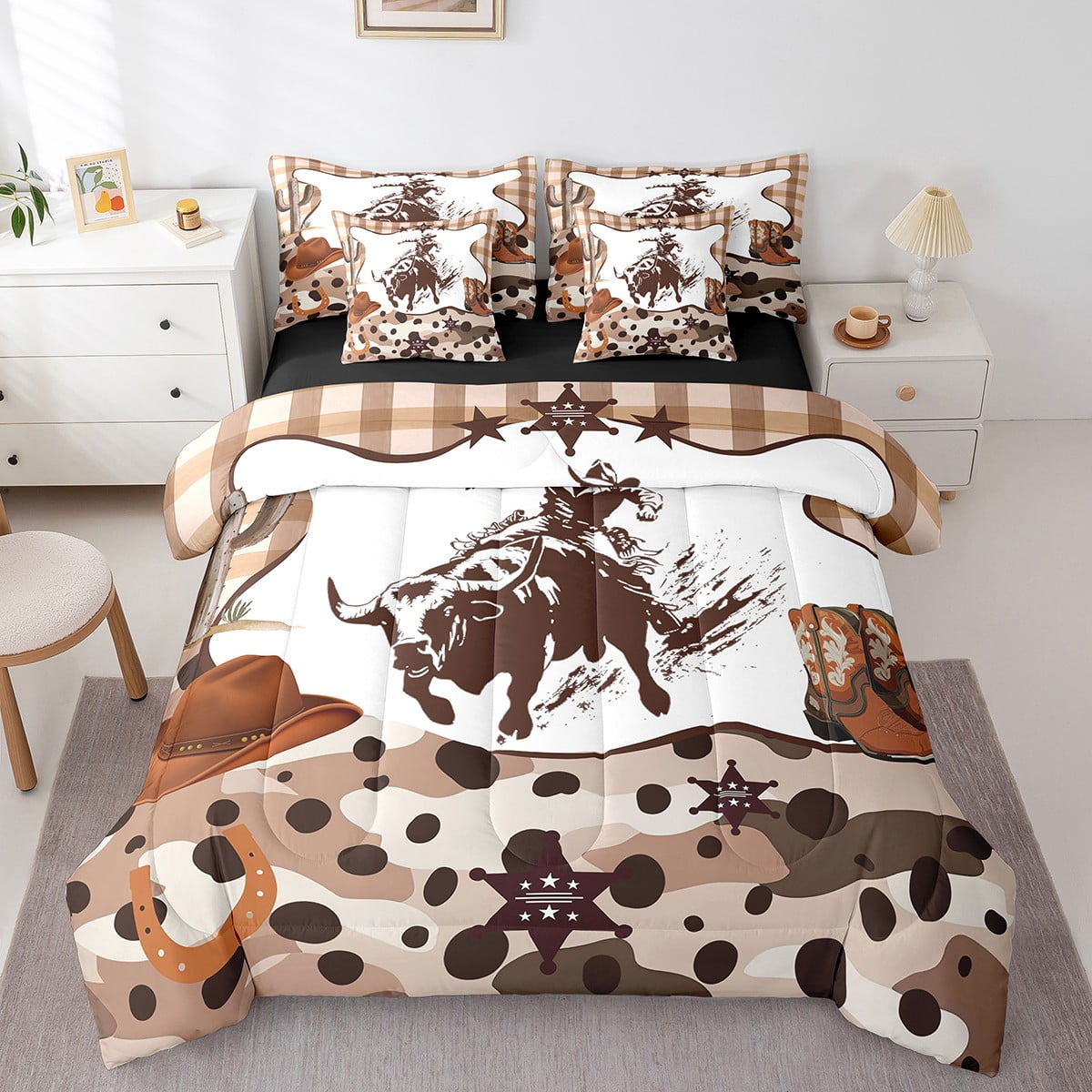 Western Comforter Set 7 Piece Bed in a Bag Twin Cowboy Hat Bedding Sets ...