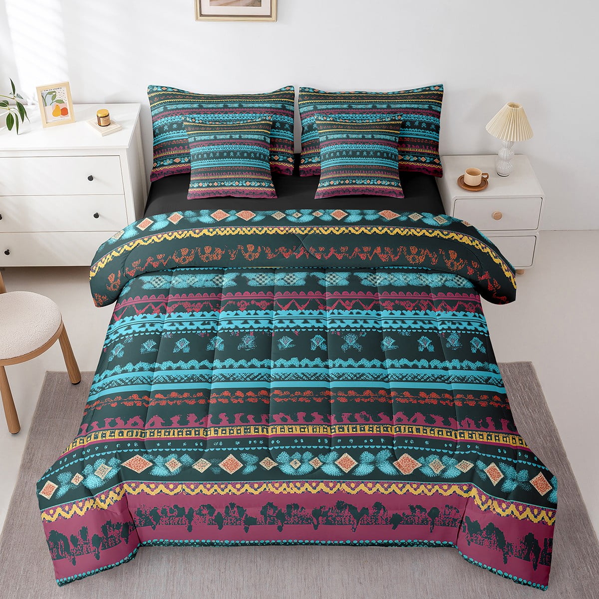 Western Comforter Set 7 Piece Bed in a Bag Twin,Geometric Aztec Bedding ...