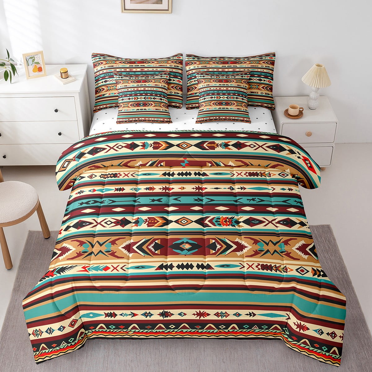 Western Comforter Set 7 Piece Bed in a Bag Twin,Geometric Aztec Bedding ...