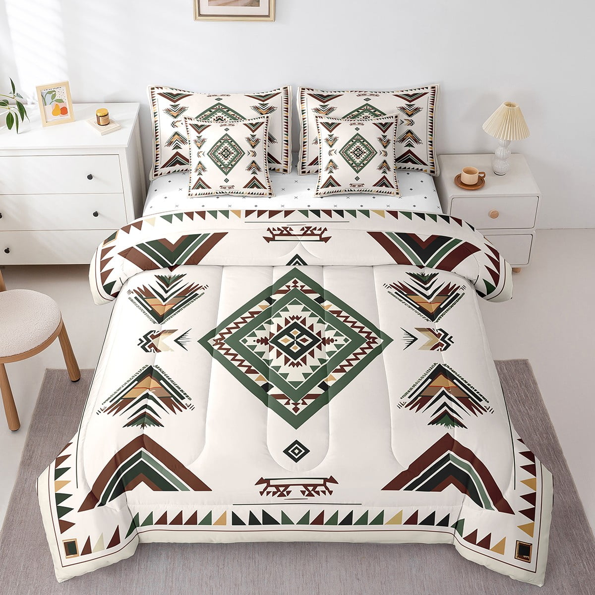 Western Comforter Set 7 Piece Bed in a Bag Twin,Geometric Aztec Bedding ...