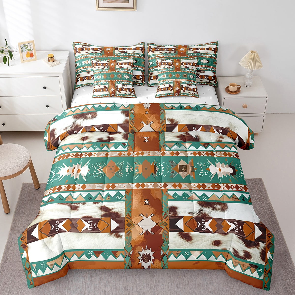 Western Comforter Set 7 Piece Bed in a Bag Twin,Geometric Aztec Bedding ...