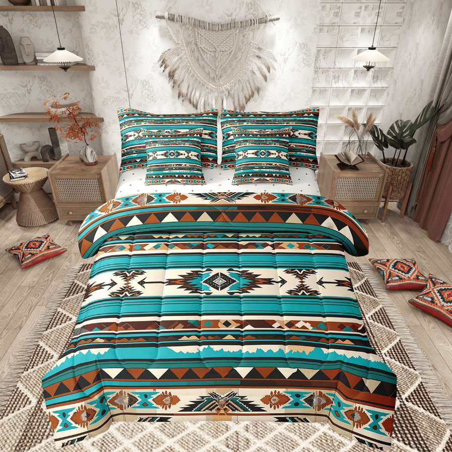 Western Comforter Set 7 Piece Bed in a Bag Twin,Geometric Aztec Bedding ...