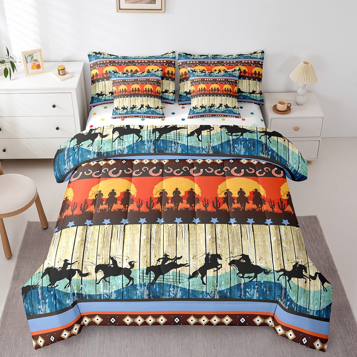 Western Comforter Set 7 Piece Bed in a Bag Twin,Vintage Sunset Bedding ...