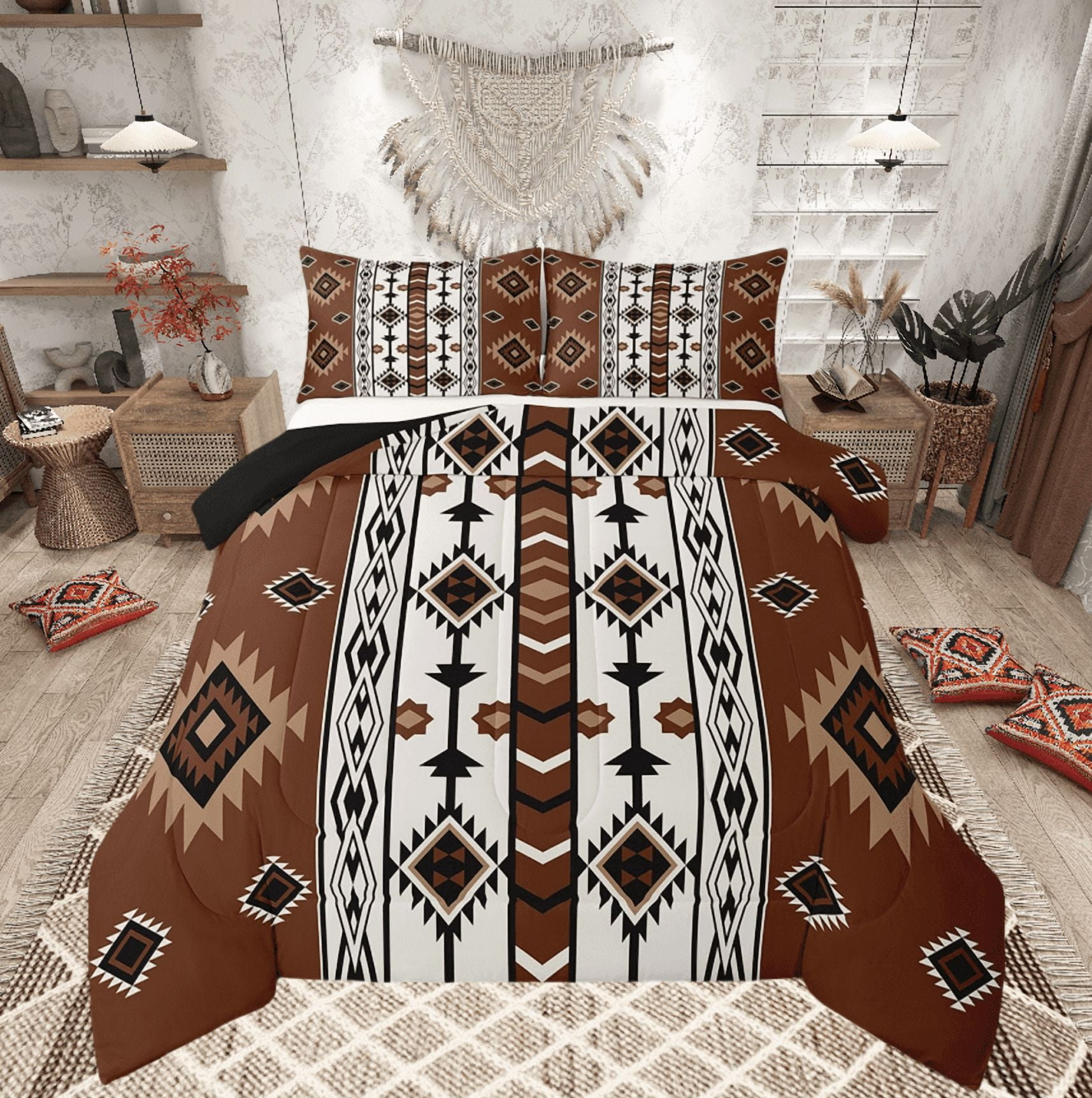 Western Comforter Set Brown Rustic Boho Aztec Bedding Set King Size ...