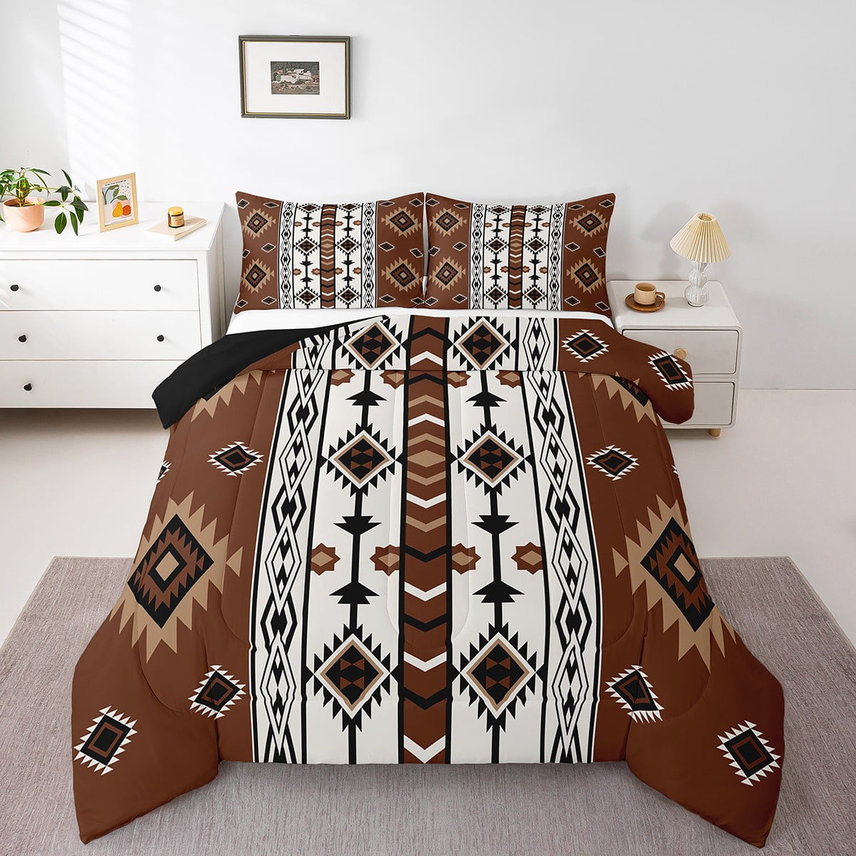 Western Comforter Set Brown Rustic Boho Aztec Bedding Set King Size ...