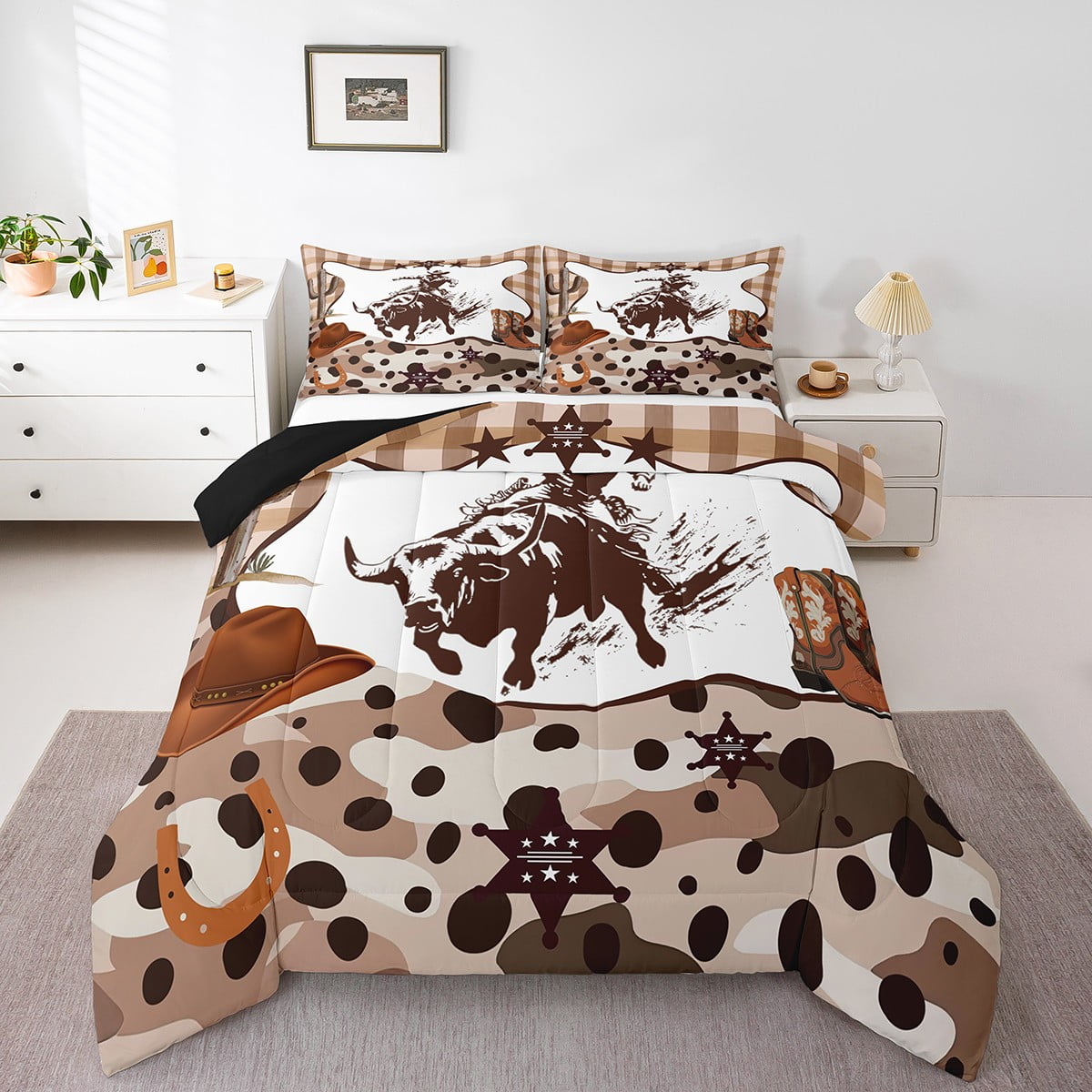 Western Comforter Set Cowboy Hat Twin Bedding Sets,Cowboy Boots Down ...