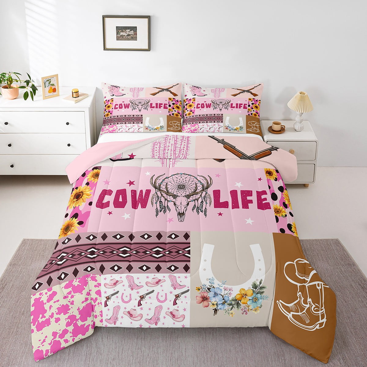 Western Comforter Set Longhorn Bull Skull Bedding Sets Full,Bohemian ...