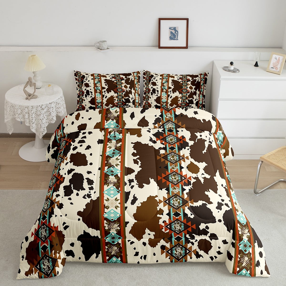 Western Comforter Set Twin,Cowhide Quilt brown Highland Cow Print ...