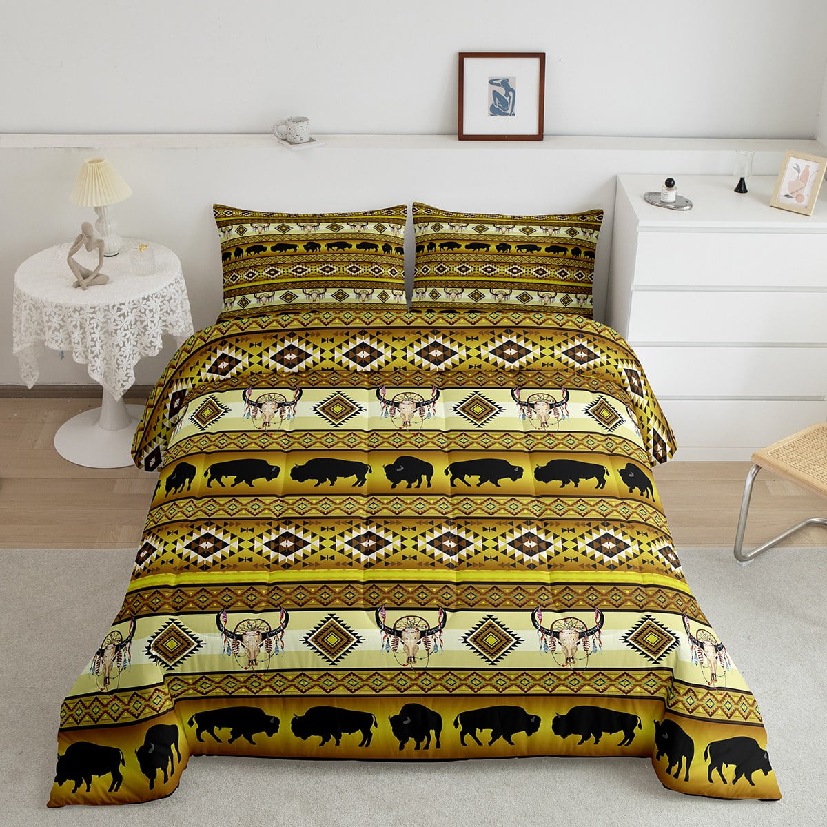 Western Comforter Set Twin,Gothic Bull Skull Bedding Set Ethnic Tribe ...