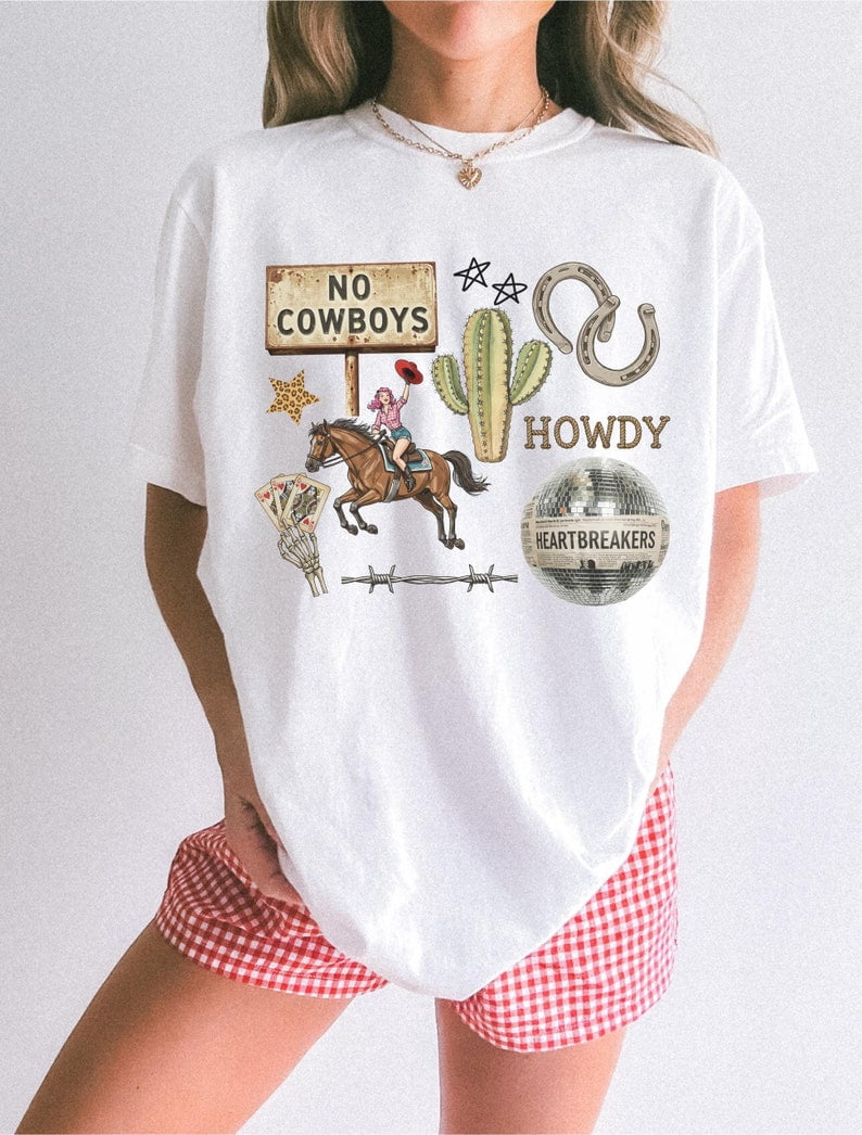 Western Country Collage Tee – Retro Cowgirl Y2K Shirt, Boho Rodeo ...