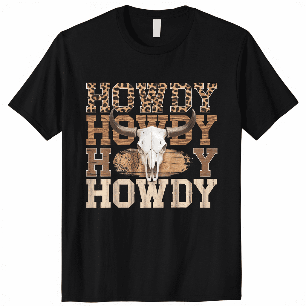 Western Country Howdy Bull Skull Geometric Art Design T Shirt - Walmart.com