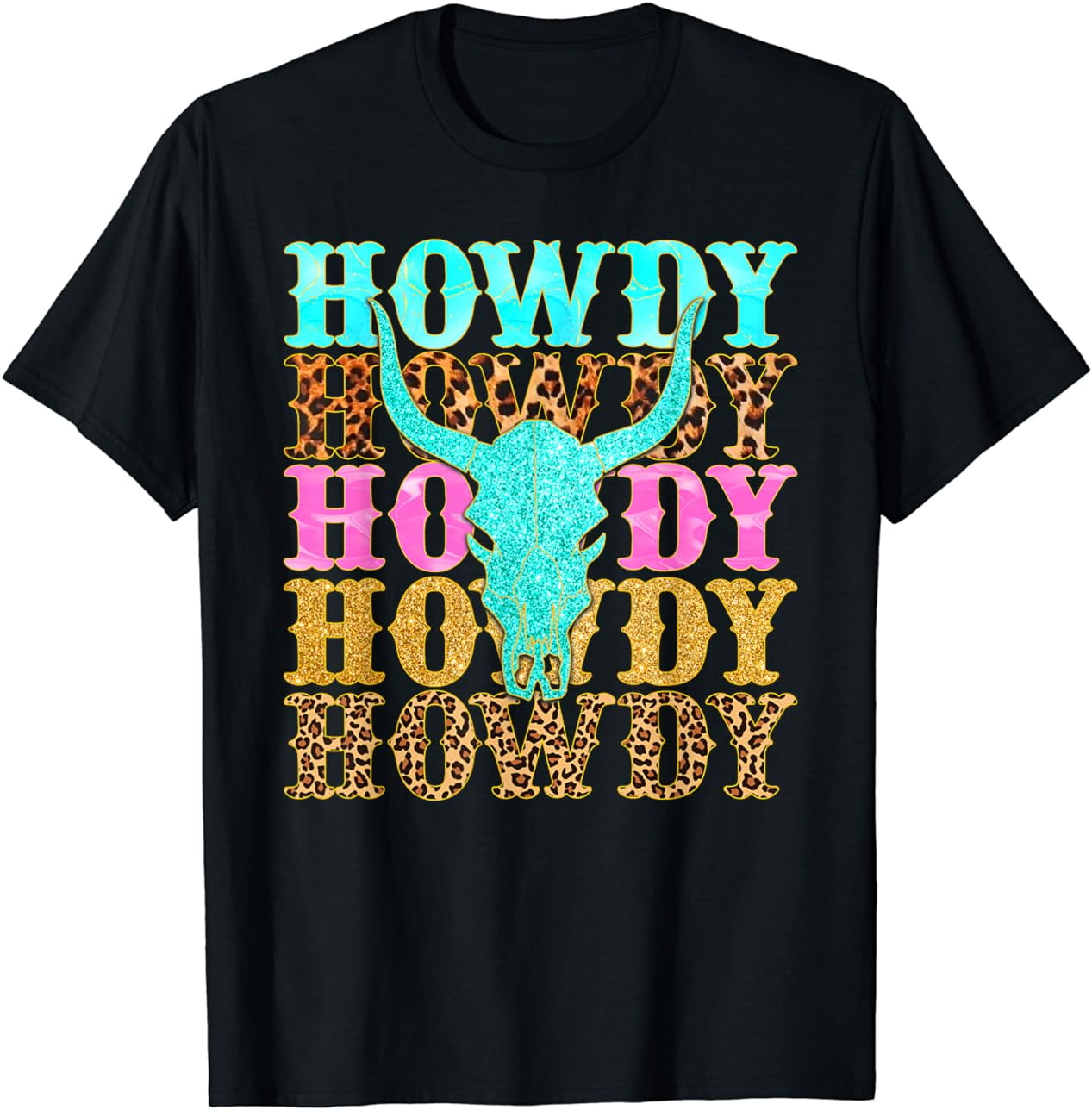 Western Country Leopard Howdy Bull Skull Cowgirl Rodeo T-Shirt ...