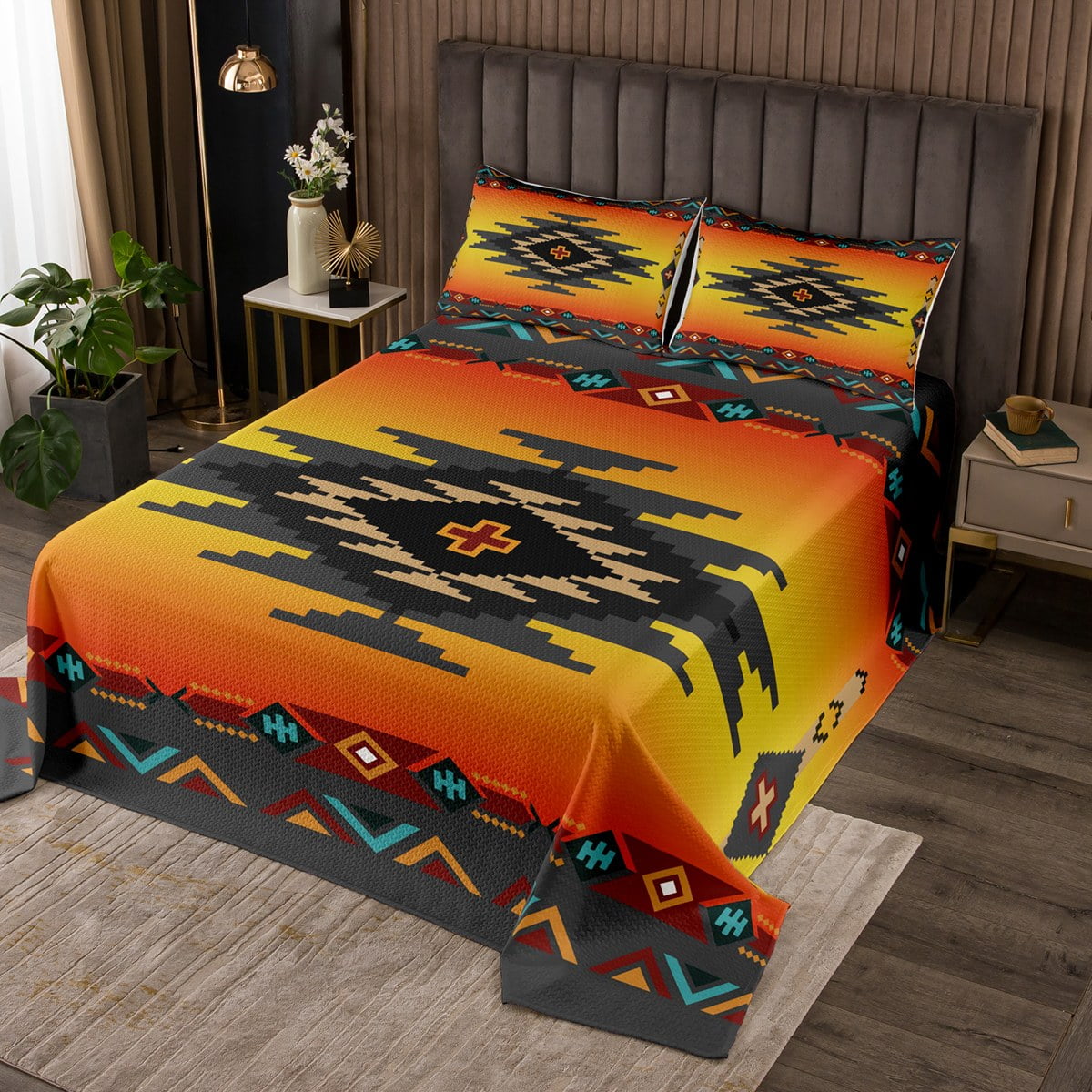 Western Coverlet Set Vintage Geometry Triangle Diamond Quilt Set,Boho ...