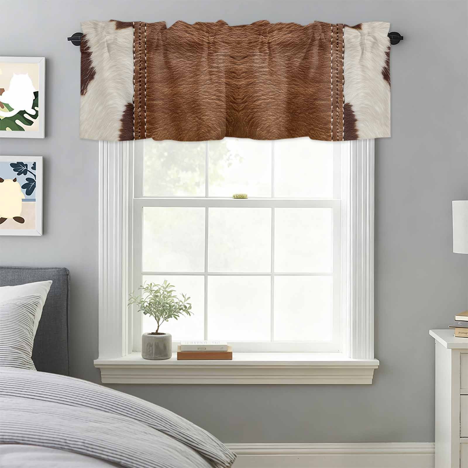 Western Cow Leather Texture Valances for Windows,Rod Pocket Valance for ...