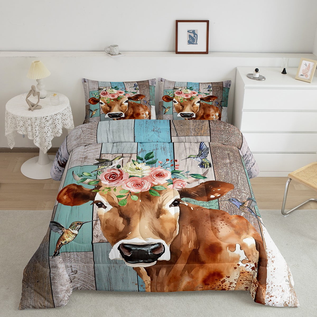 Western Cow Print Comforter Set for Cowboy Cowgirl Farmhouse Country ...