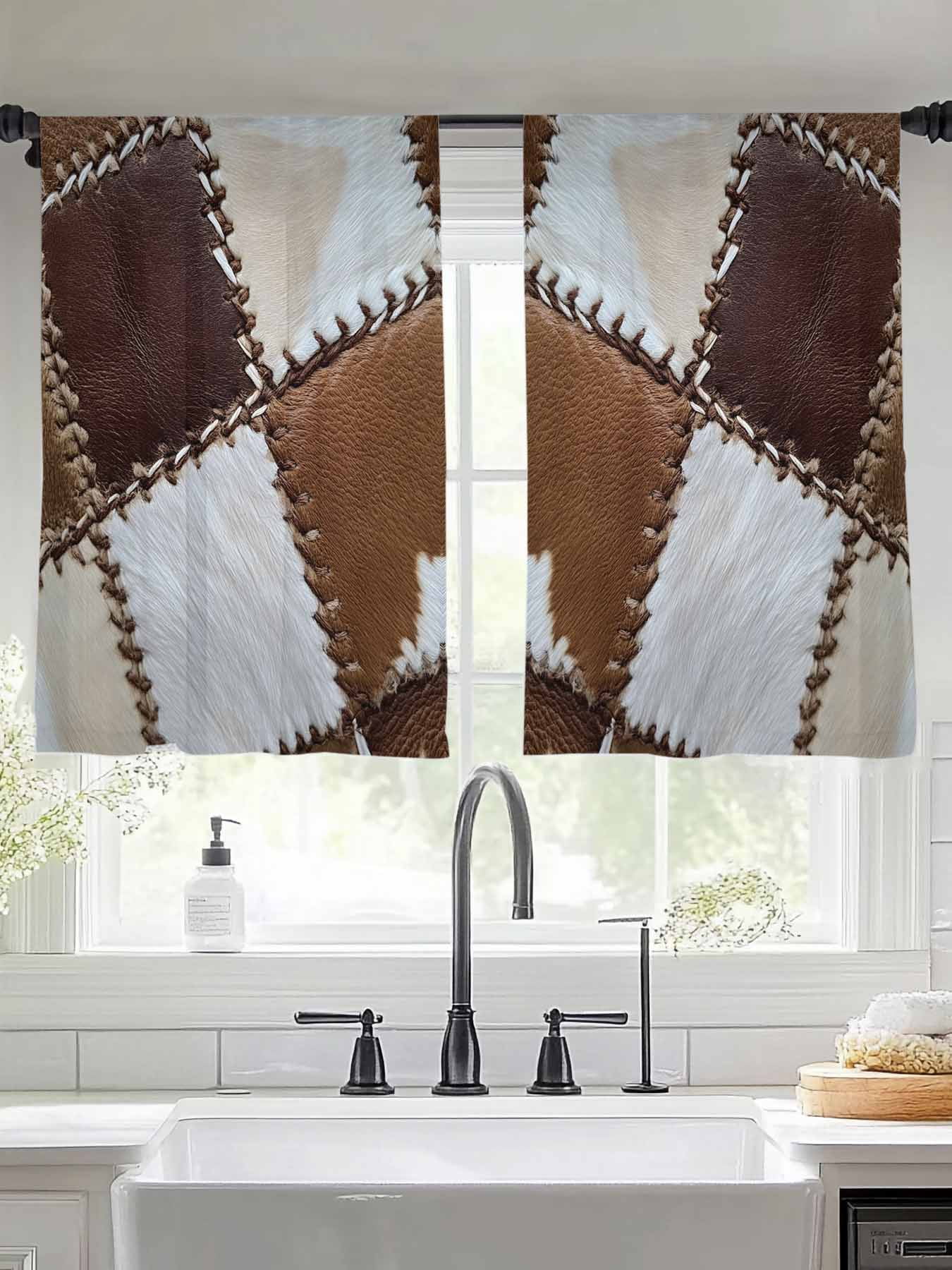 Western Cow Print Cowhide Sheer Curtains 54 Inches Long 2 Panels ...