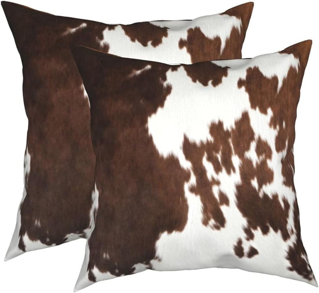 Western Cow Print Pillow Covers 2 Pcs Brown Cowhide Throw Pillows Cover ...
