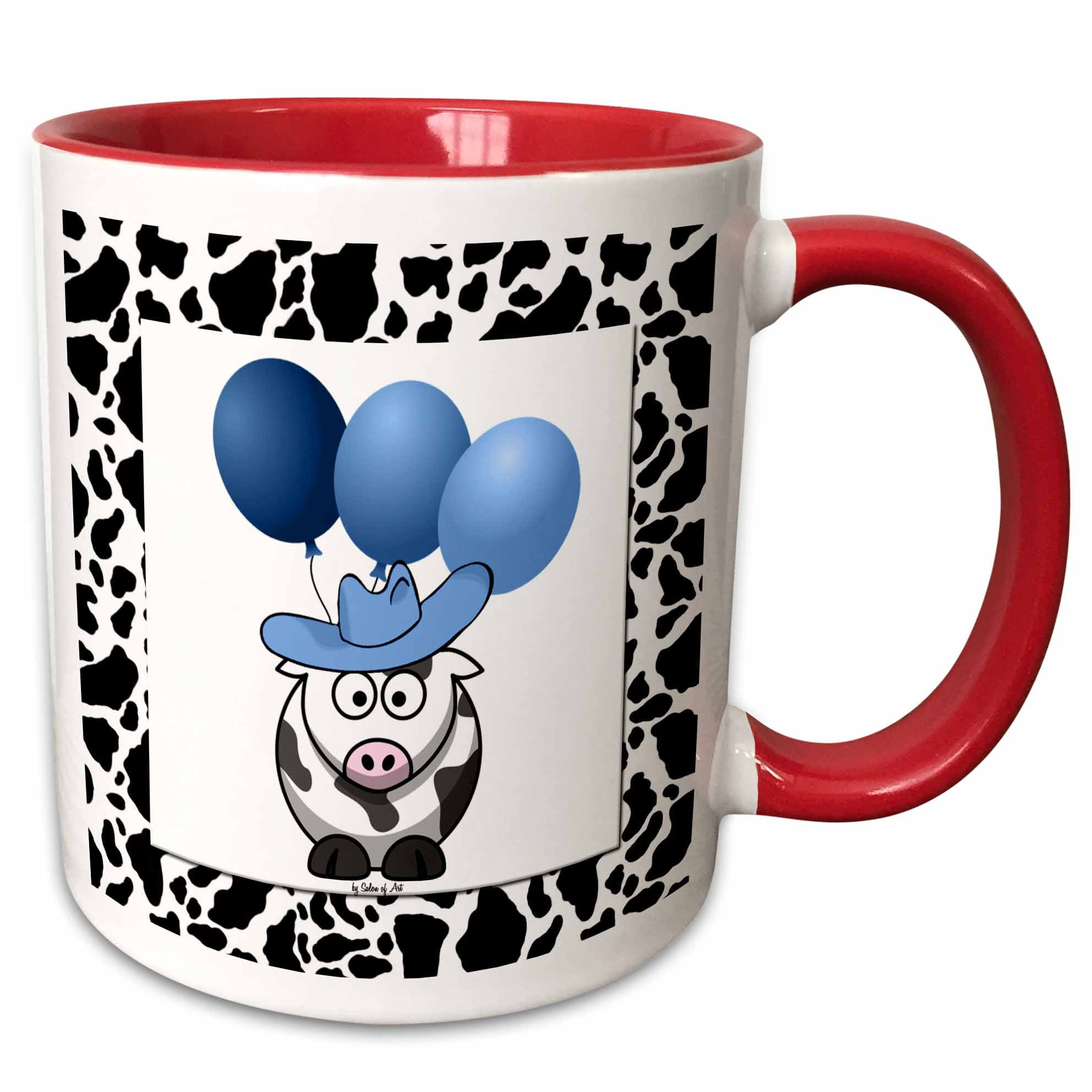 Western Cow Print with Blue Balloons 11oz Two-Tone Red Mug mug-21781-5 ...