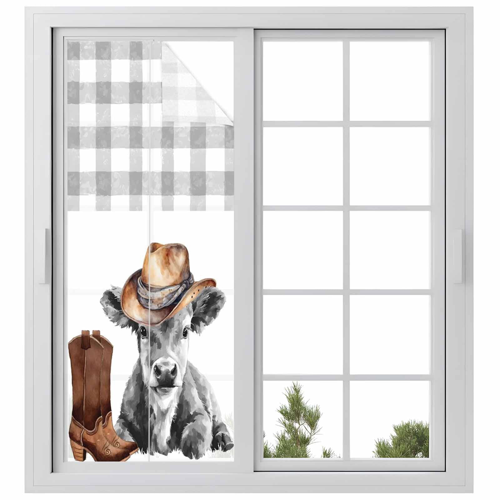 Western Cow Window Privacy Film, Grey Checkered Farmhouse Art Static ...