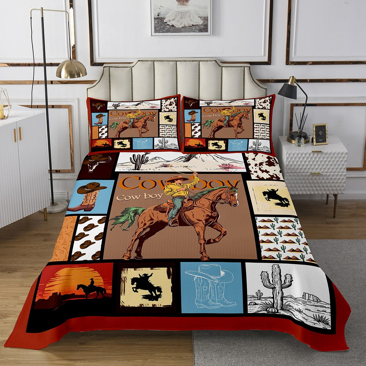 Western CowBedspread Twin Size Cool Cowboy Bedspread for Adult Women ...