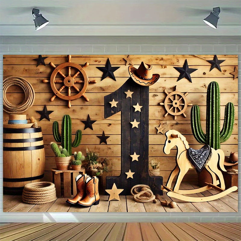 Western Cowboy 1st Birthday Backdrop Rustic Wooden Plank Newborn ...