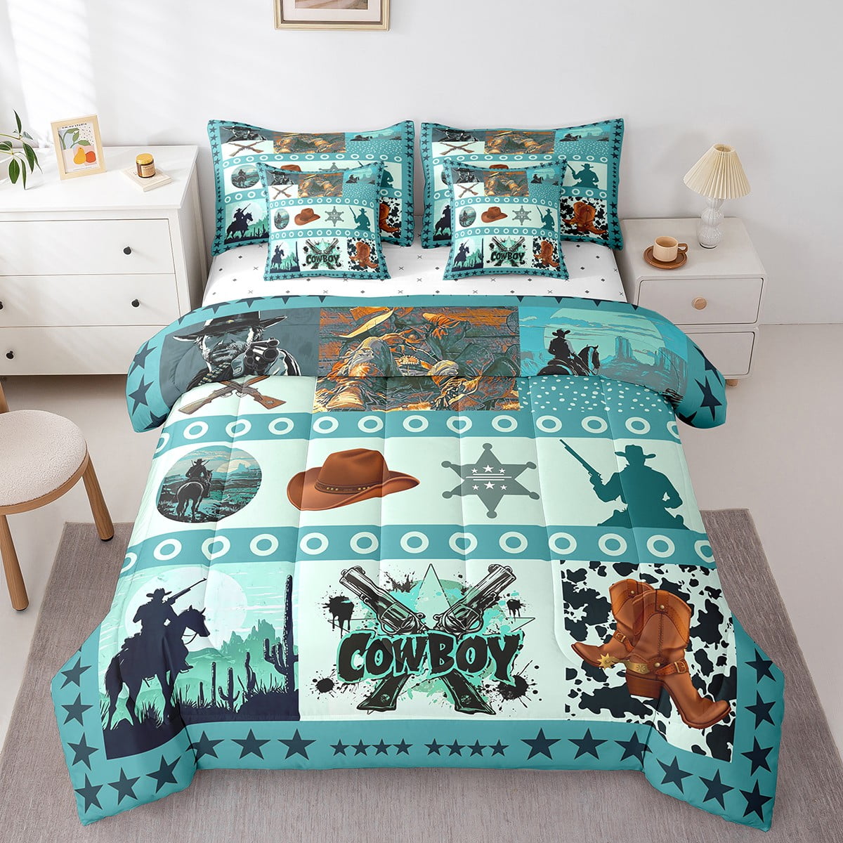 Western Cowboy 7 Piece Comforter Set Full Bed in a Bag Disco Boots and ...