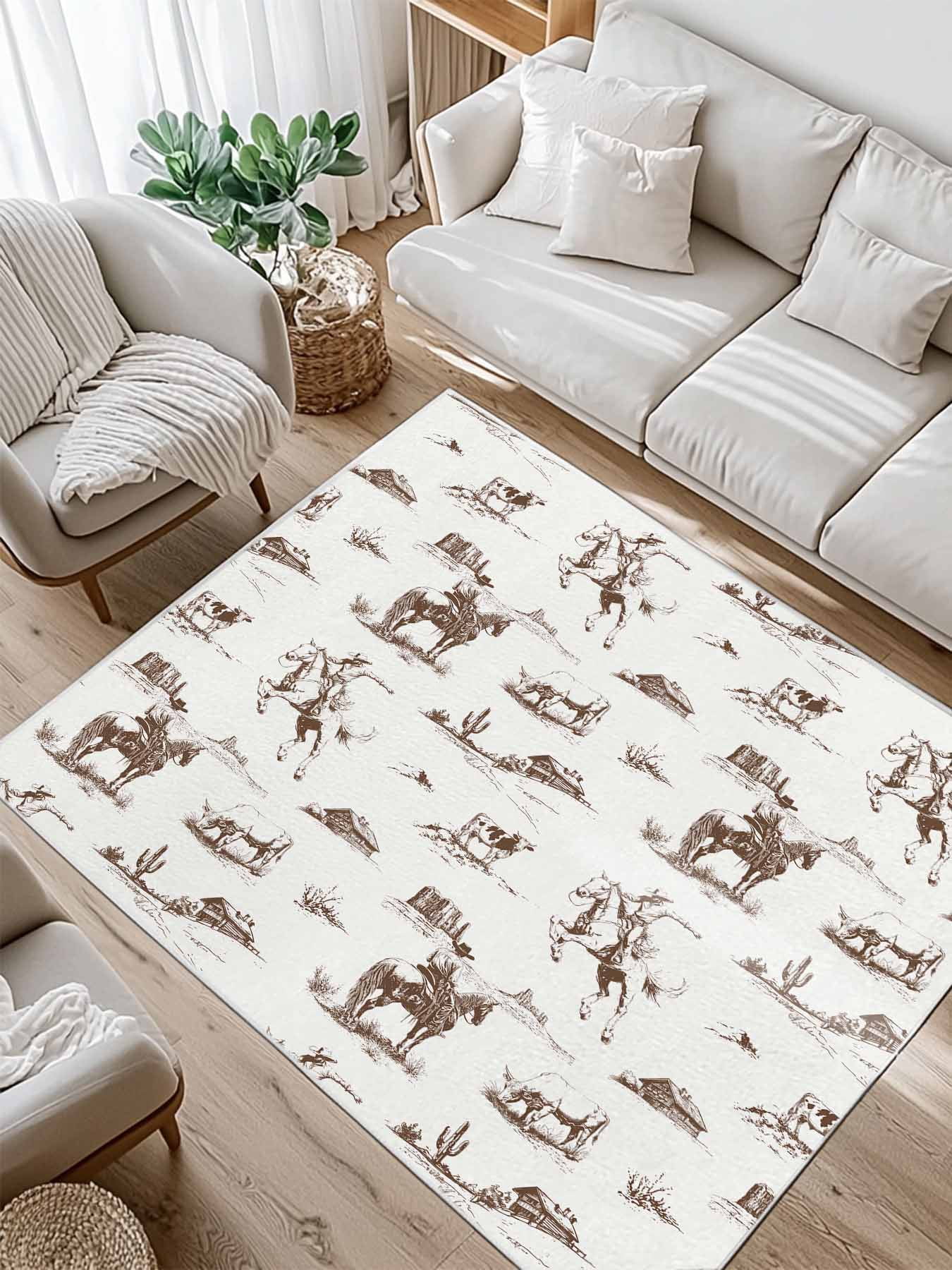 Western Cowboy Area Rug for Bedroom 5x7 Ft Retro Brown Desert Ethnic ...