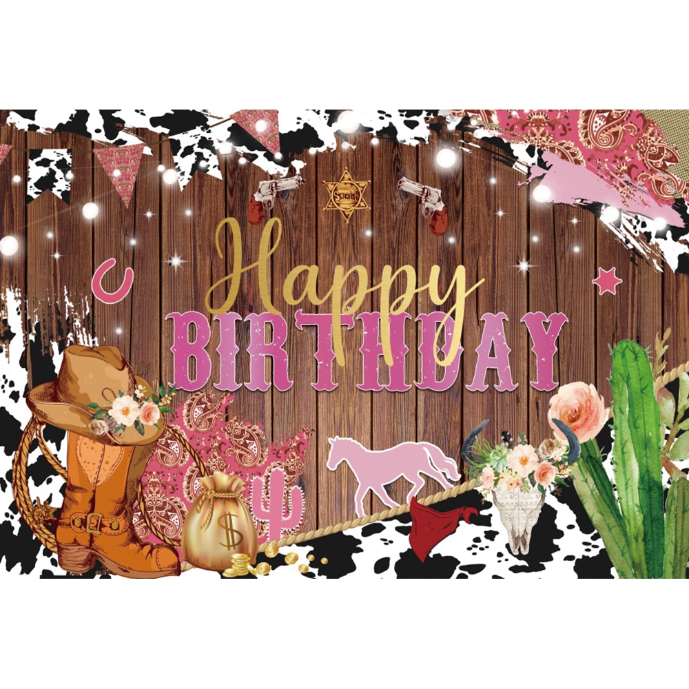 Western Cowboy Baby Birthday Backdrop Farm Saloon Barn Horse USA ...